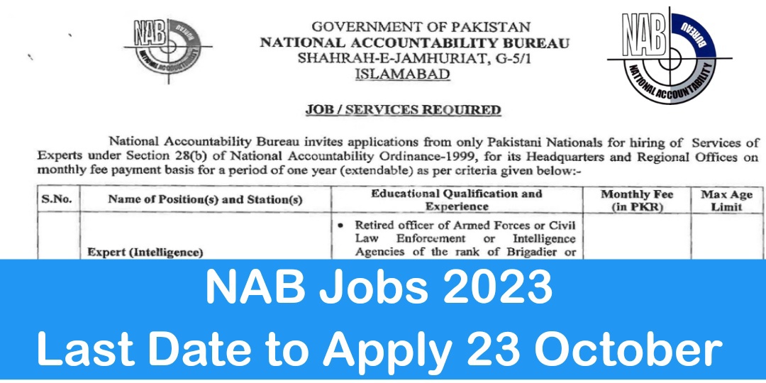 NAB Jobs 2023 National Accountability Bureau Latest Advertisement