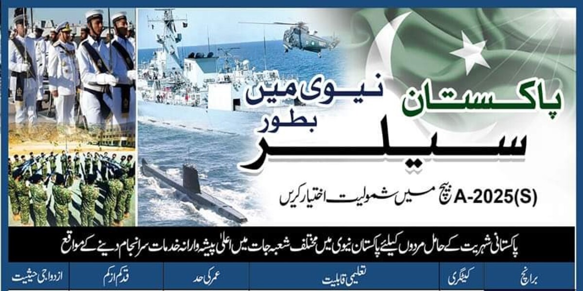 Join Pak Navy 2024 as Sailor Batch A-2025 S