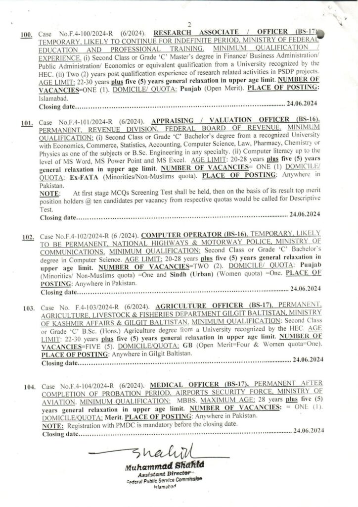 FPSC Jobs 2024 Consolidated Advertisement 06/2024