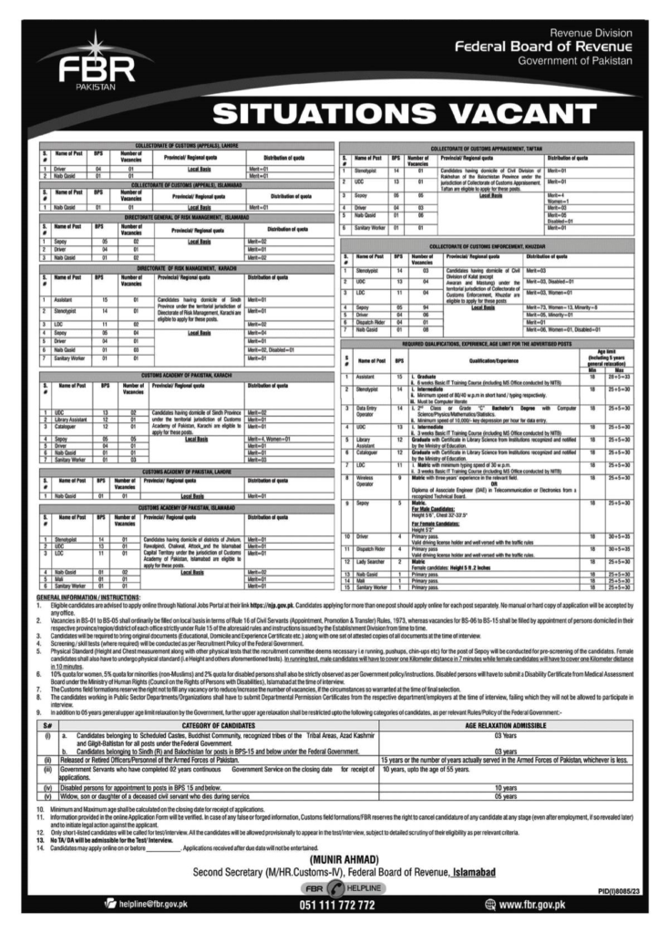 Pakistan Customs Latest Jobs 2024 Online Apply Across Pakistan