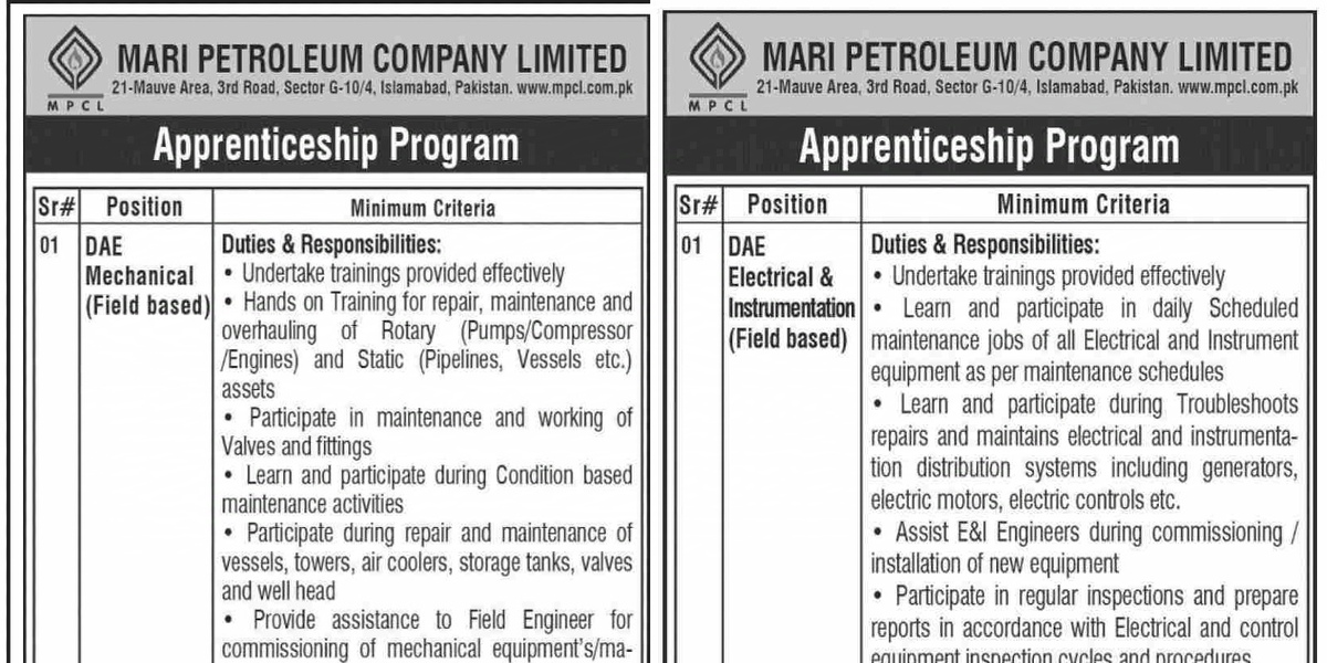 Mari Petroleum Company Apprenticeship Program 2024