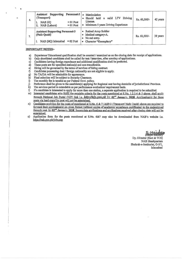 NAB Jobs 2026 at National Accountability Bureau Online Apply
