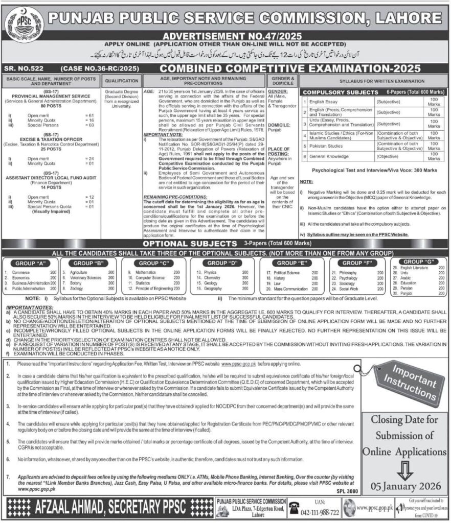 PPSC PMS 2026 Advertisement Online Apply Syllabus