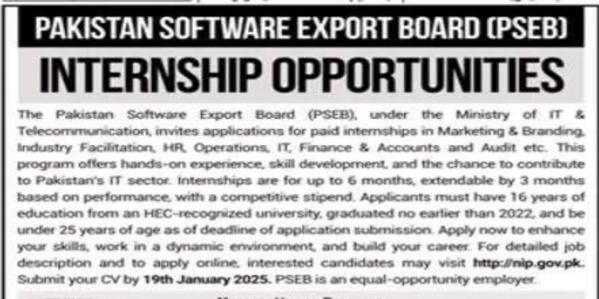 Pakistan Software Export Board PSEB Internship 2025