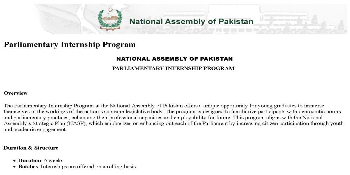 NA of Pakistan Parliamentary Summer Internship Program 2025
