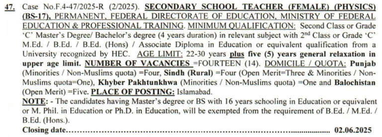 FPSC SST Jobs 2025 Advertisement 02 Online Apply