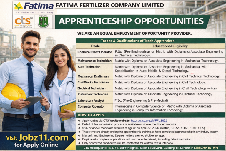Fatima Fertilizer Apprenticeship Program 2026 Latest Advertisement