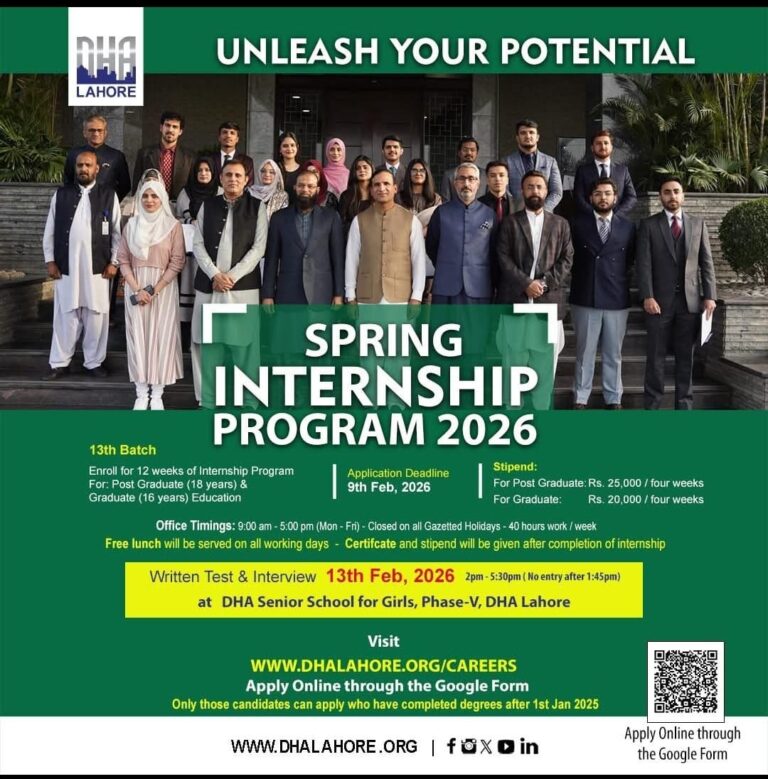 DHA Spring Internship Program 2026 Details Eligibility Criteria
